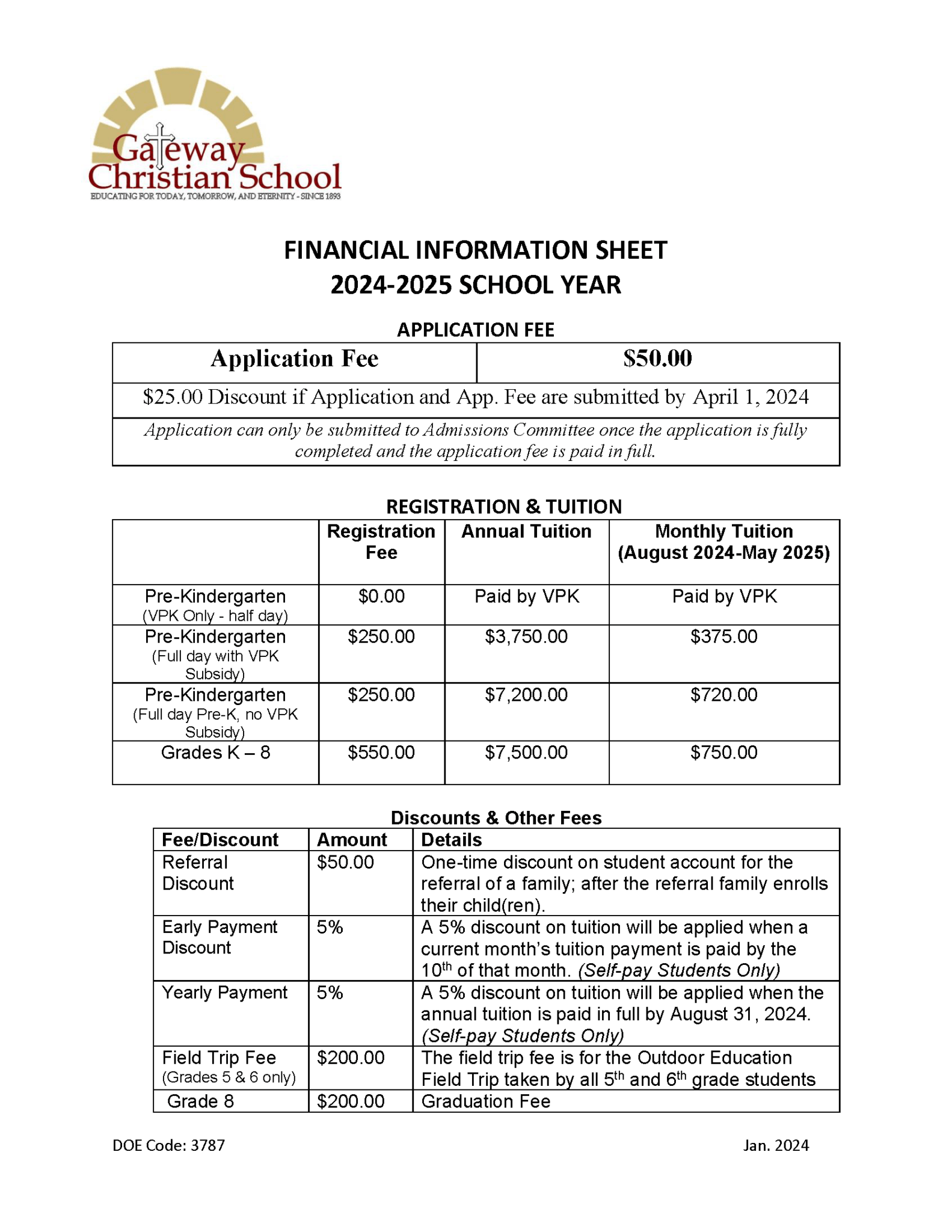 Tuition Information - Gateway Christian School